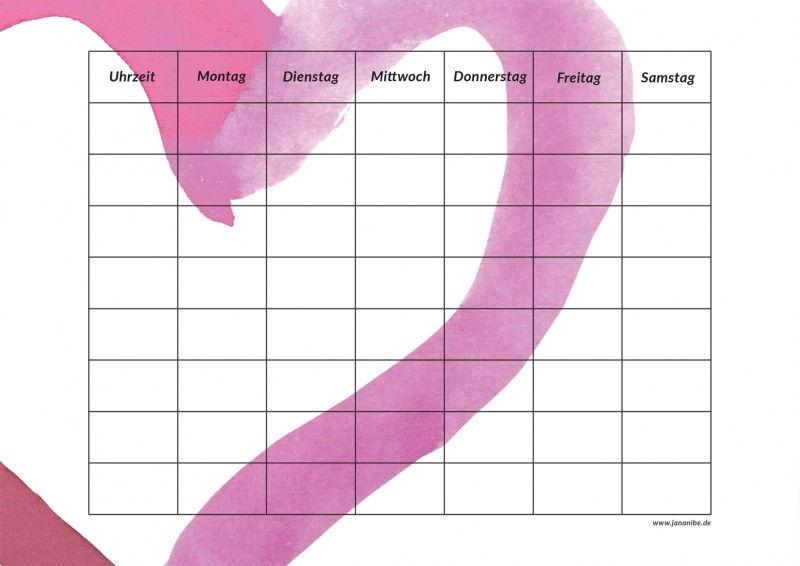 Stundenplan kostenloser Download zum Ausdrucken | jananibe